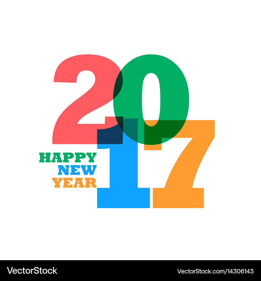 Colorful 2017 happy new year text on white Vector Image