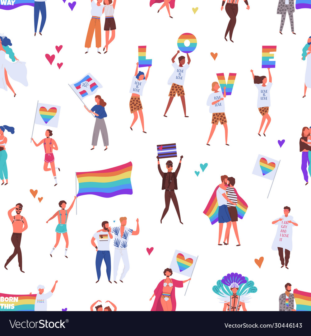 Colorful pride parade seamless pattern crowd Vector Image