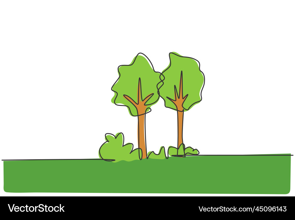 Continuous one line drawing of green trees Vector Image