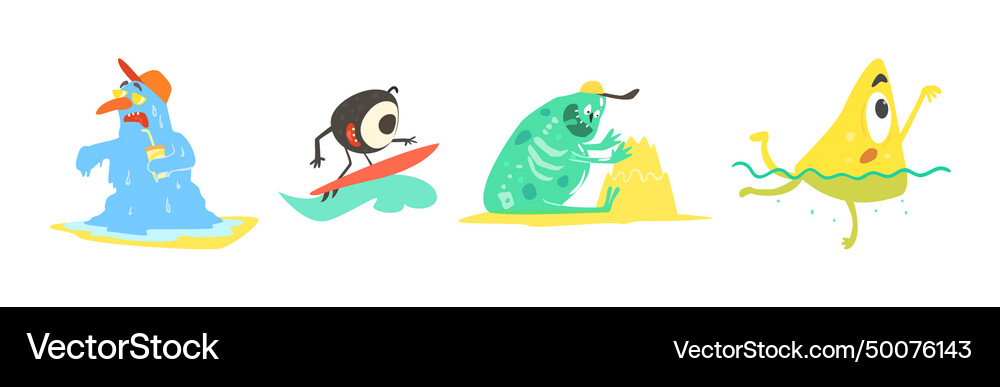 Funny monster character on the beach sunbathing Vector Image