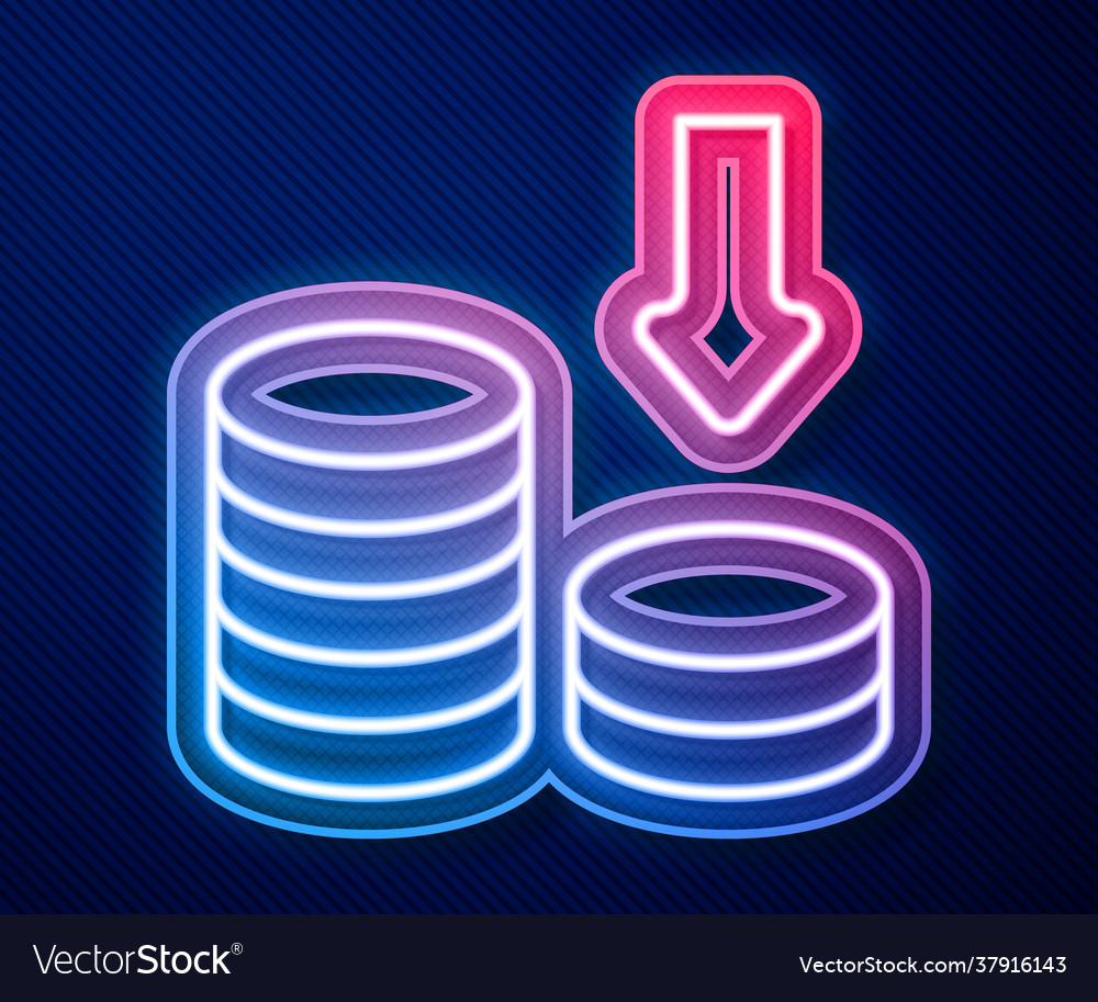 Glowing neon line dollar rate decrease icon Vector Image