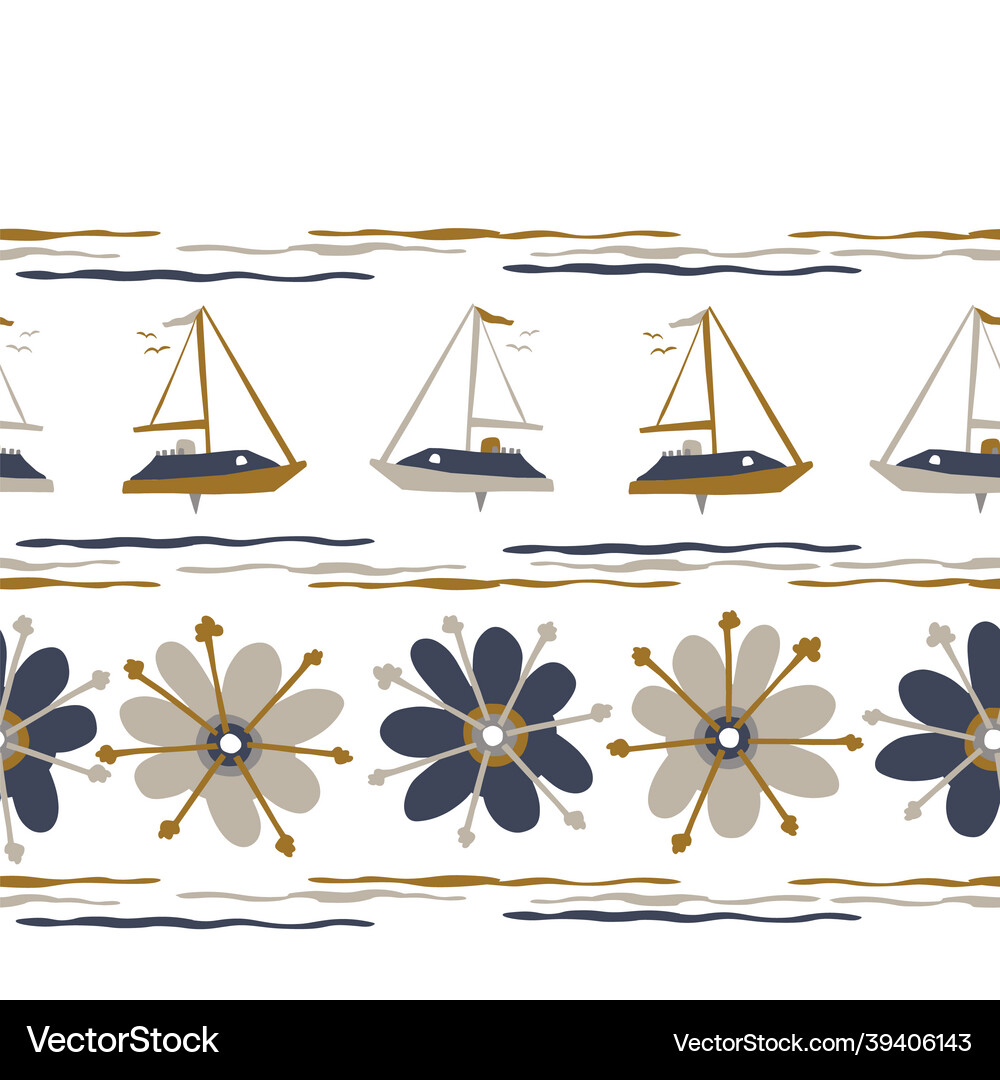 Masculine drawn boat doodle motif seamless pattern