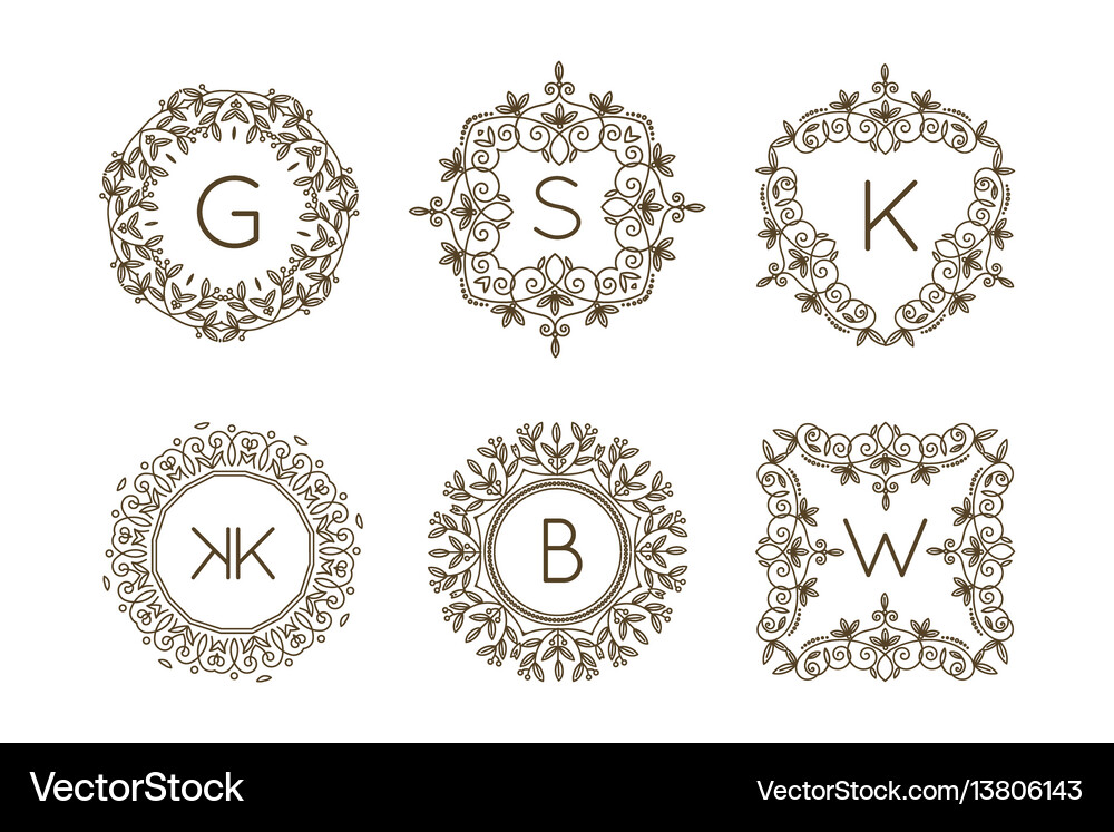 Monogram logo and text badge emblem line art Vector Image
