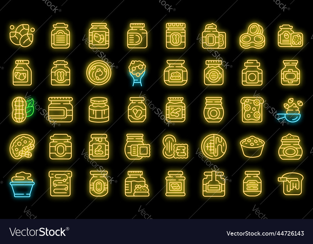 Peanut butter icons set neon Royalty Free Vector Image Peanut butter icons set neon Royalty Free Vector Image