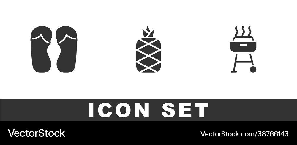 Set flip flops pineapple and barbecue grill icon Vector Image