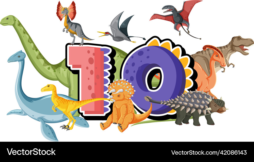 Ten dinosaurs with number cartoon Royalty Free Vector Image