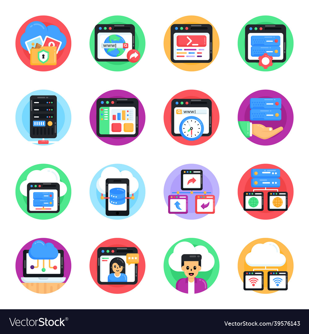 Websites and cloud hosting flat icons Royalty Free Vector Websites and cloud hosting flat icons Royalty Free Vector