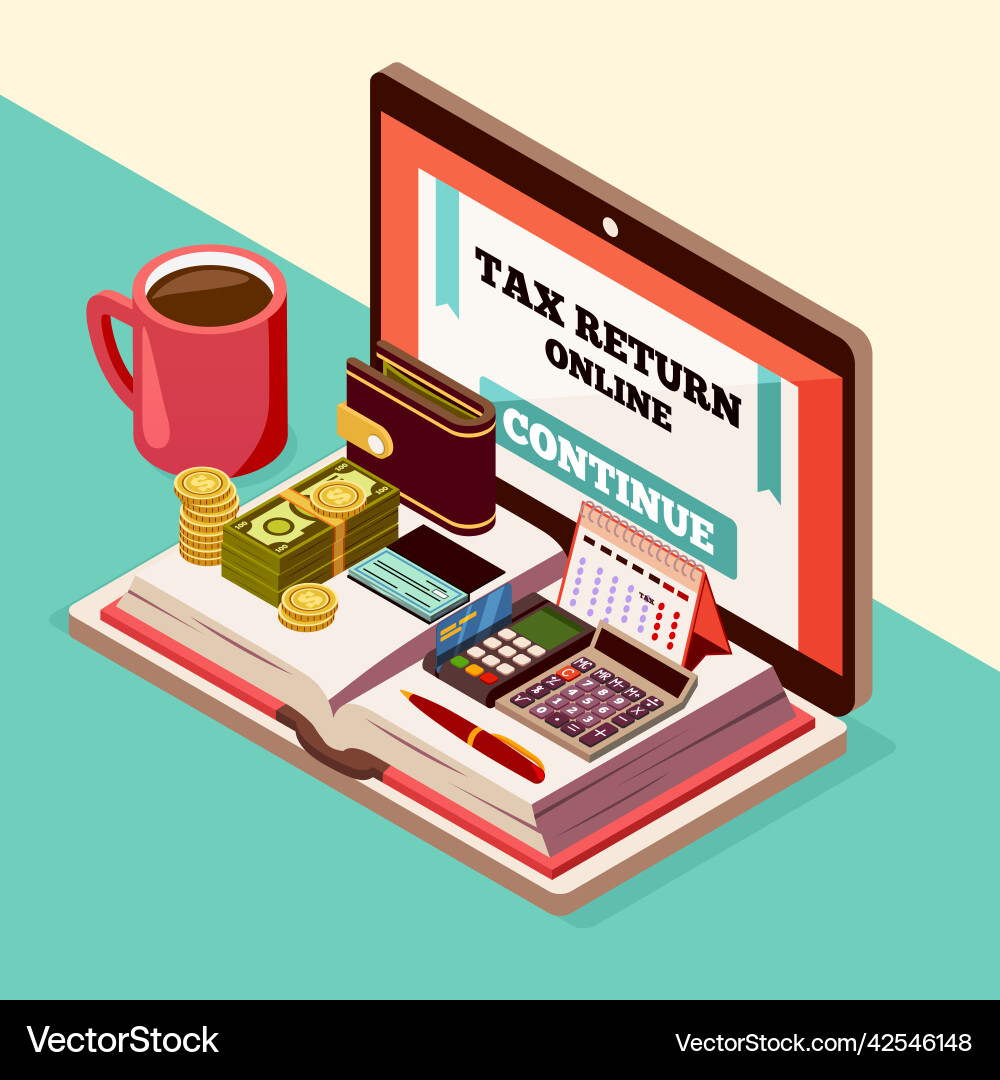 Accounting and taxes isometric background Vector Image