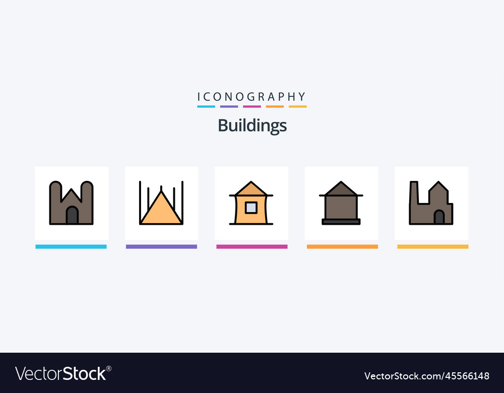 Buildings line filled 5 icon pack including Vector Image