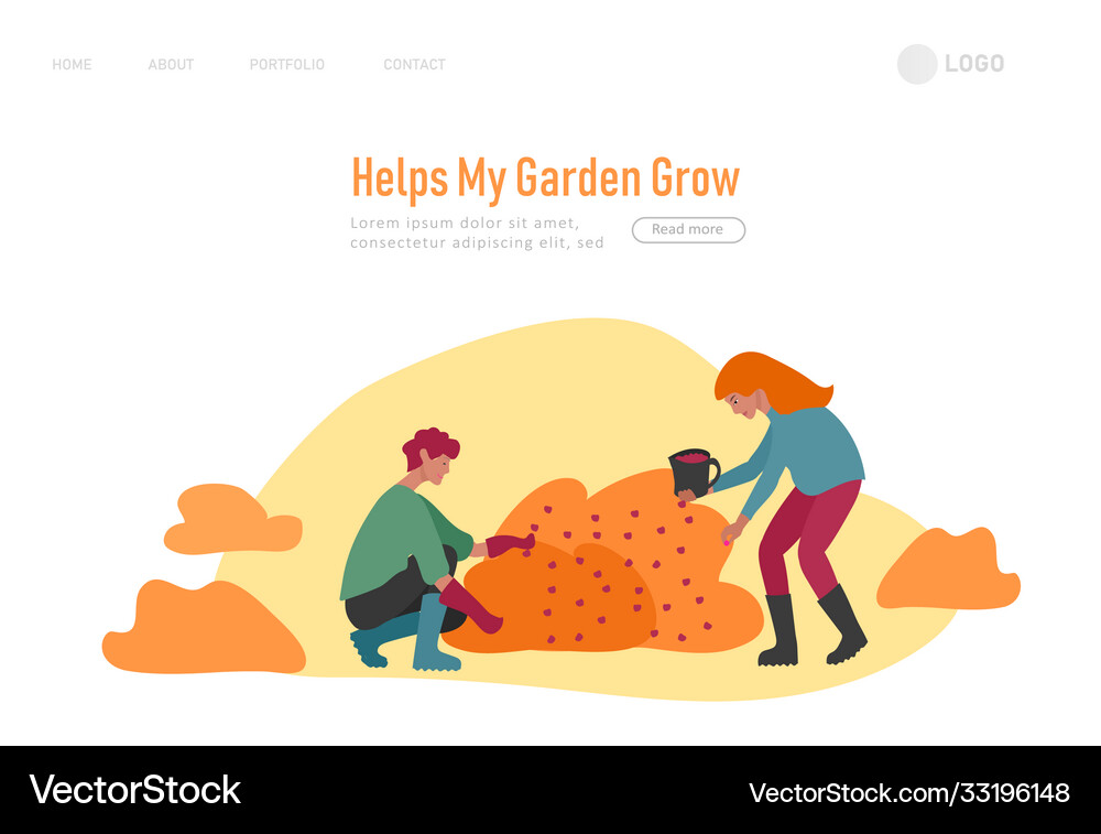 Landing page template with people gathering crops Vector Image