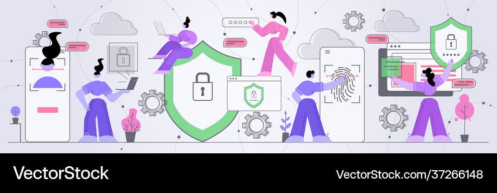 People scanning face identity touching fingerprint