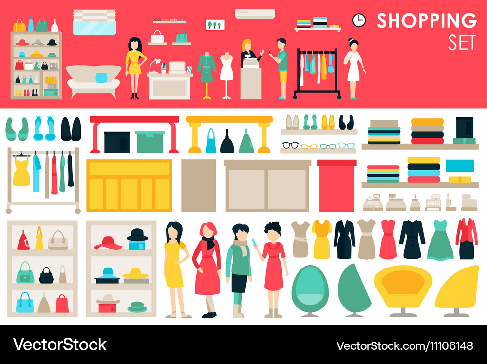 Shopping big collection in flat design background Vector Image