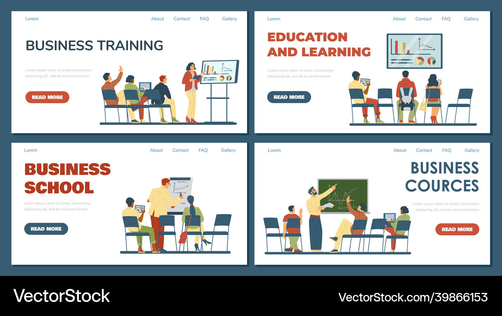 Business training and school website banners set Vector Image