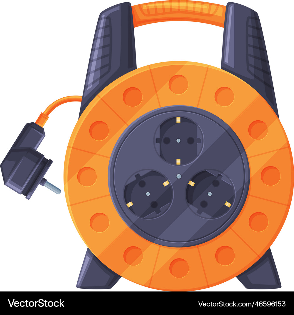 Extension cord reel or power extender with plug Vector Image