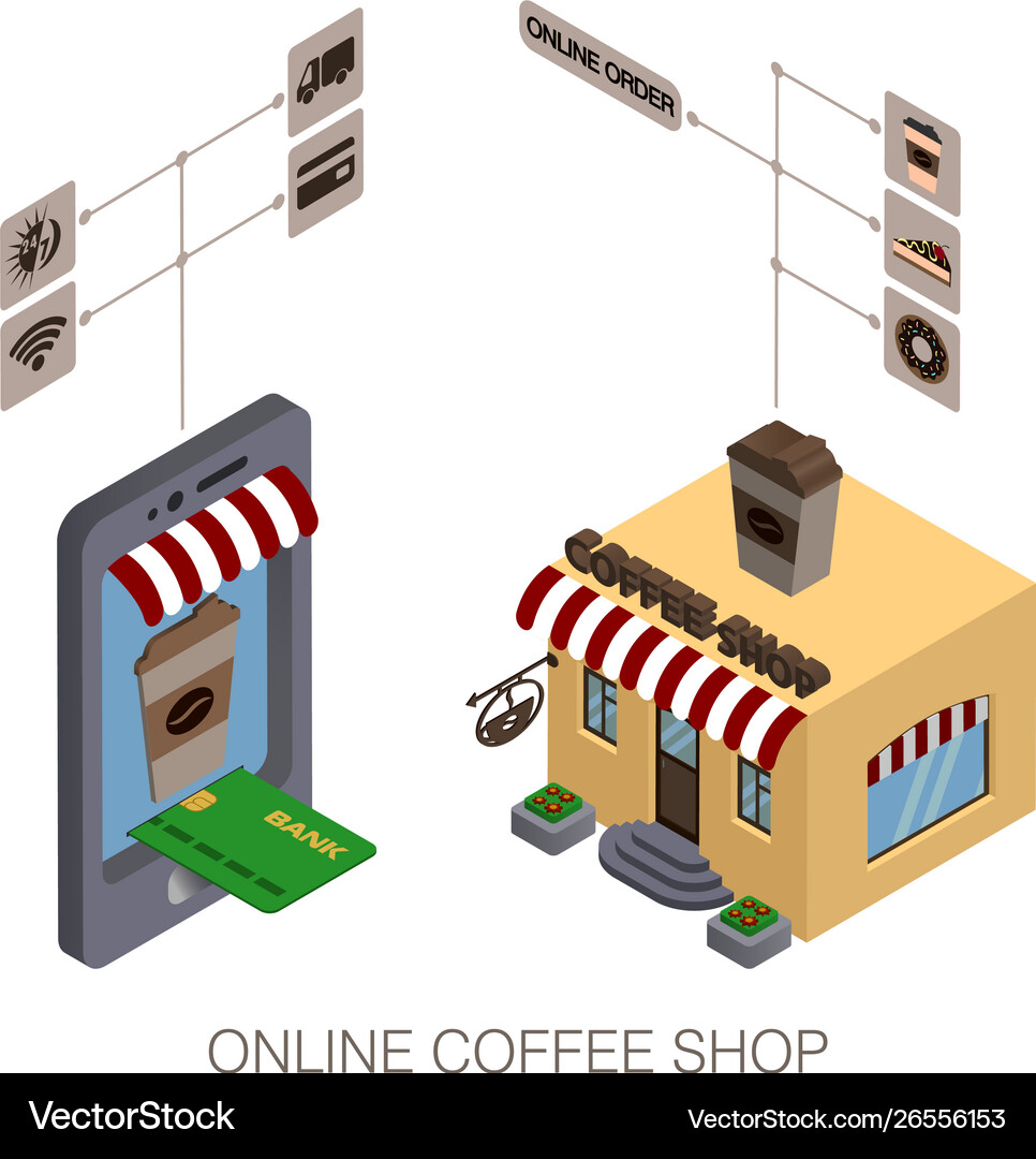 Isometric online coffee shop order Royalty Free Vector Image
