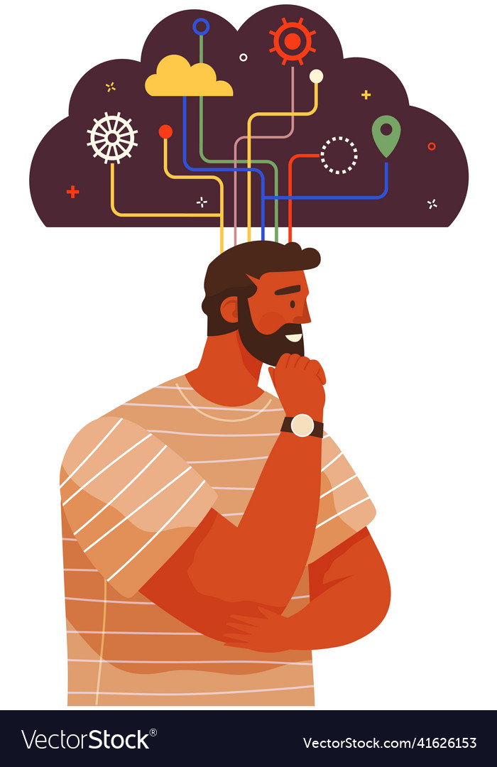 Man developing creative thinking with mental Vector Image