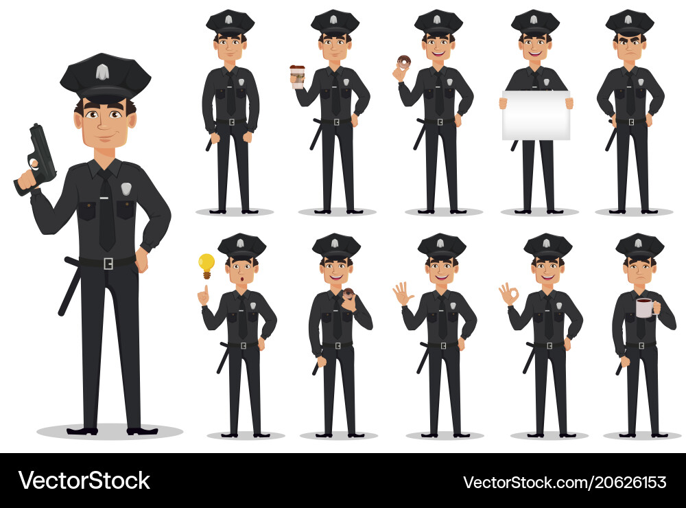 Police officer policeman set Royalty Free Vector Image