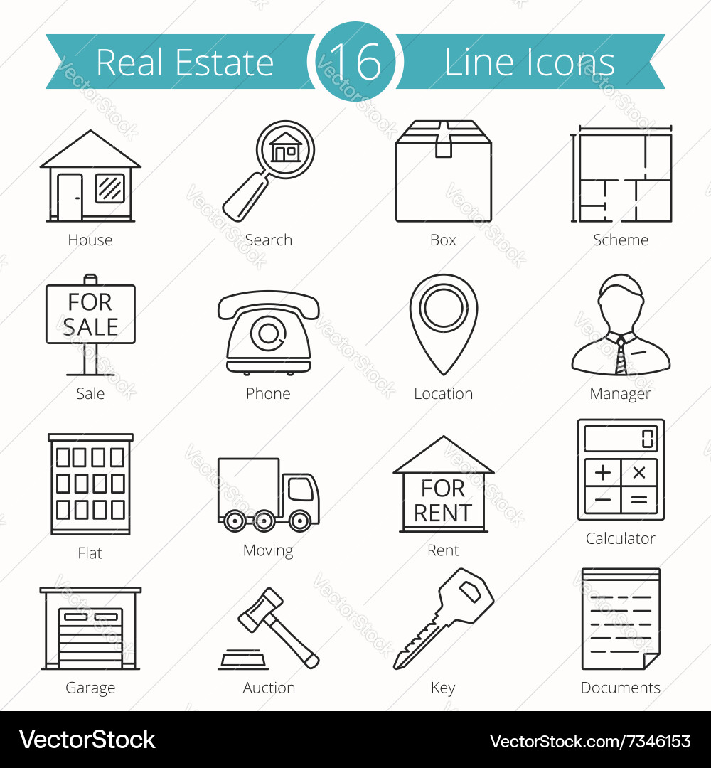 Real estate line icons Royalty Free Vector Image