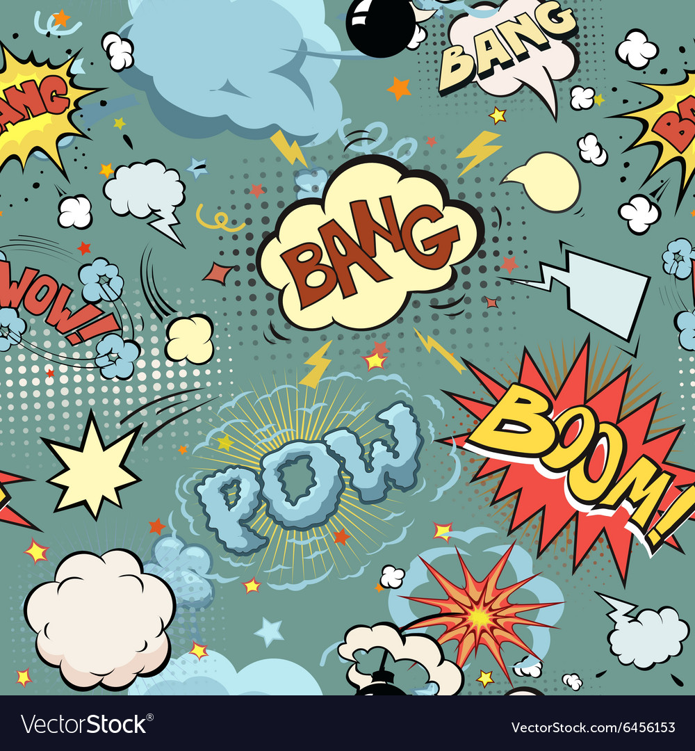Seamless Comic Book Explosion Bombs And Blast Set Vector Image 