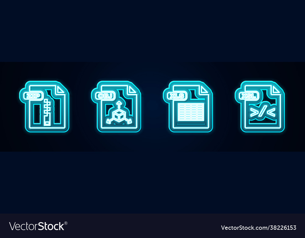 Set Line Zip File Document Obj Xls And Xsl Vector Image
