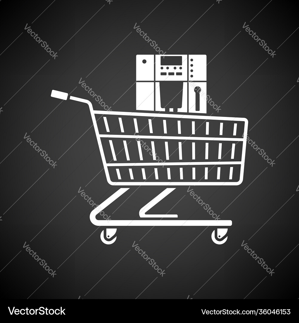 Shopping cart with coffee machine icon Royalty Free Vector