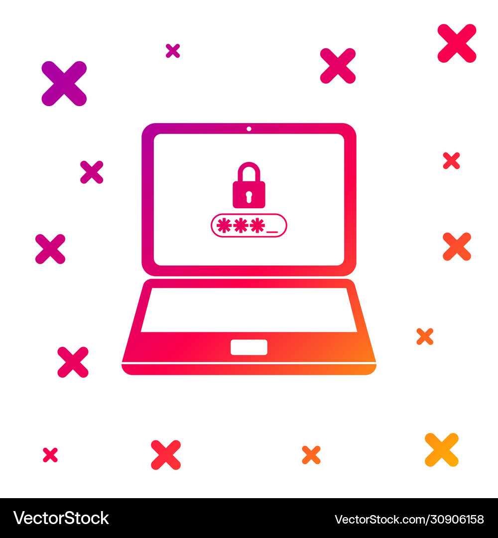 Color laptop with password notification and lock Vector Image