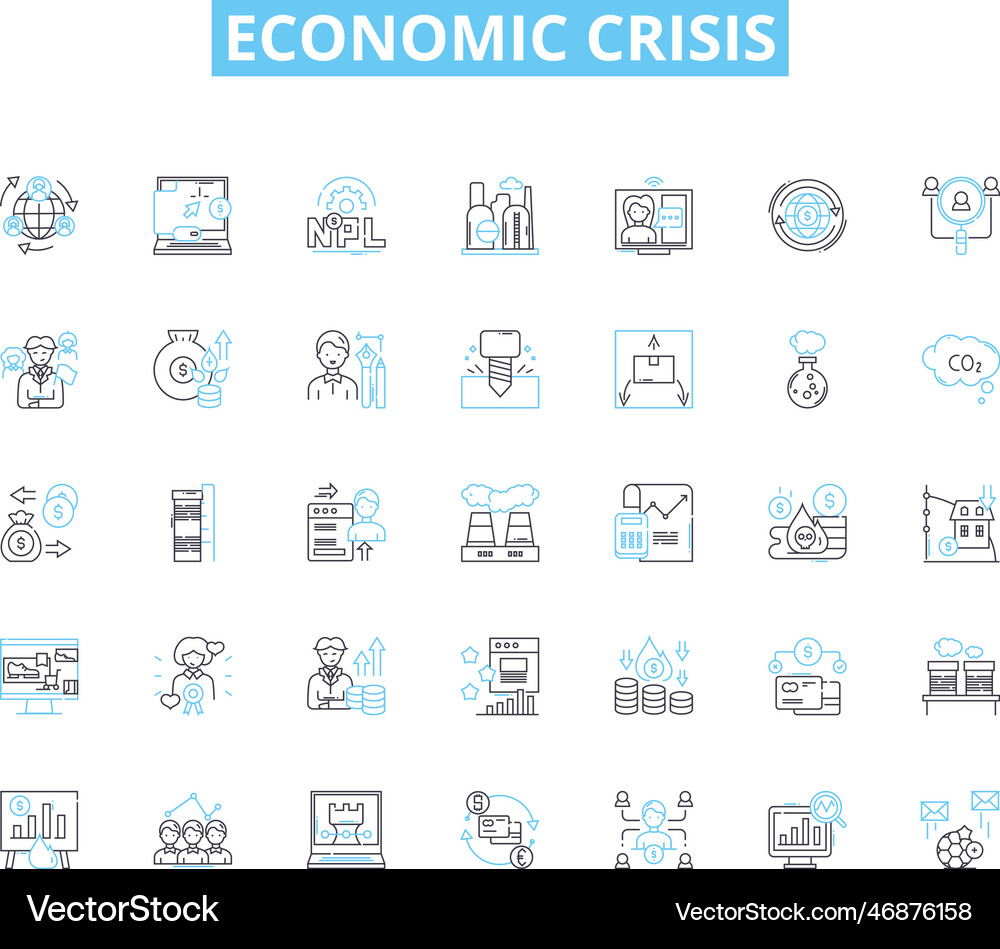 Economic crisis linear icons set recession Vector Image