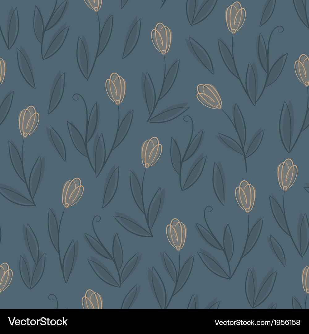 Floral blue seamless pattern with yellow tulips Vector Image