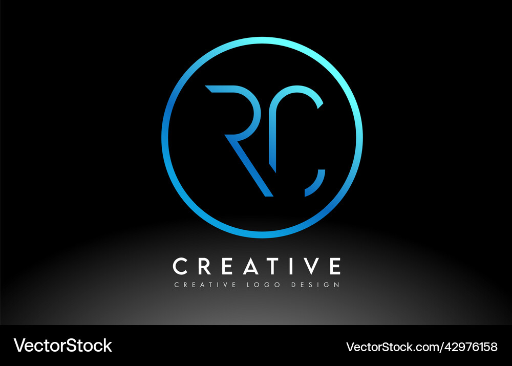 Neon blue rc letters logo design slim creative Vector Image