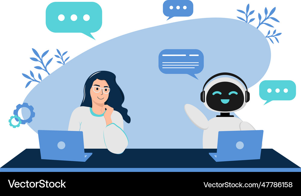 With a robot and woman Royalty Free Vector Image