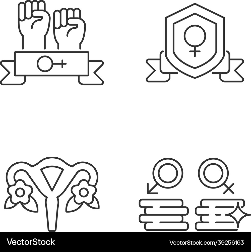 Female empowerment linear icons set Royalty Free Vector