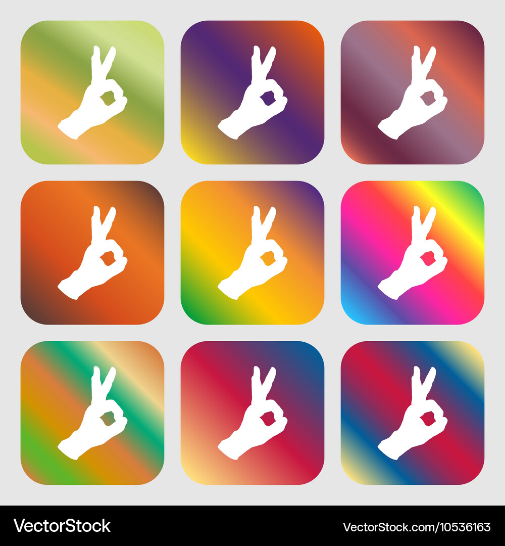 Gesture ok sign icon nine buttons with bright Vector Image