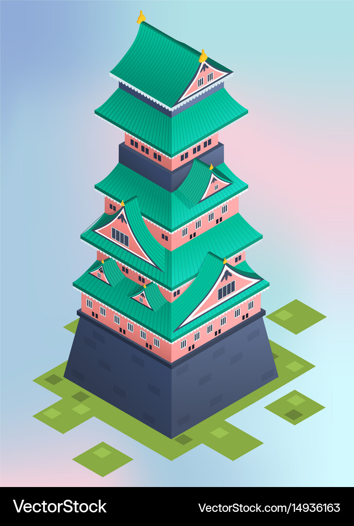 Isometric traditional japanese castle Royalty Free Vector