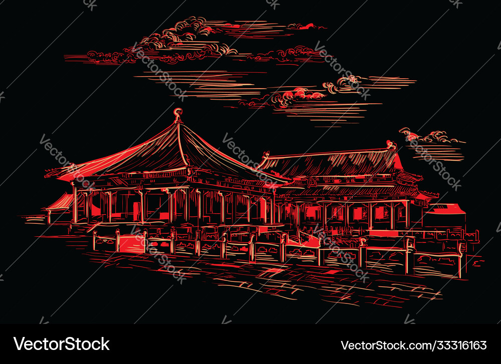 Red china hand drawing landmark 4 Royalty Free Vector Image