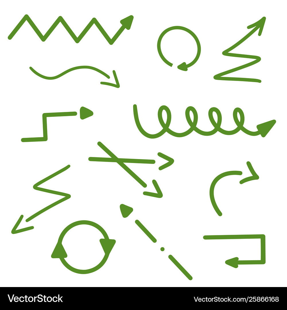 Arrows hand drawn green arrow set collection Vector Image
