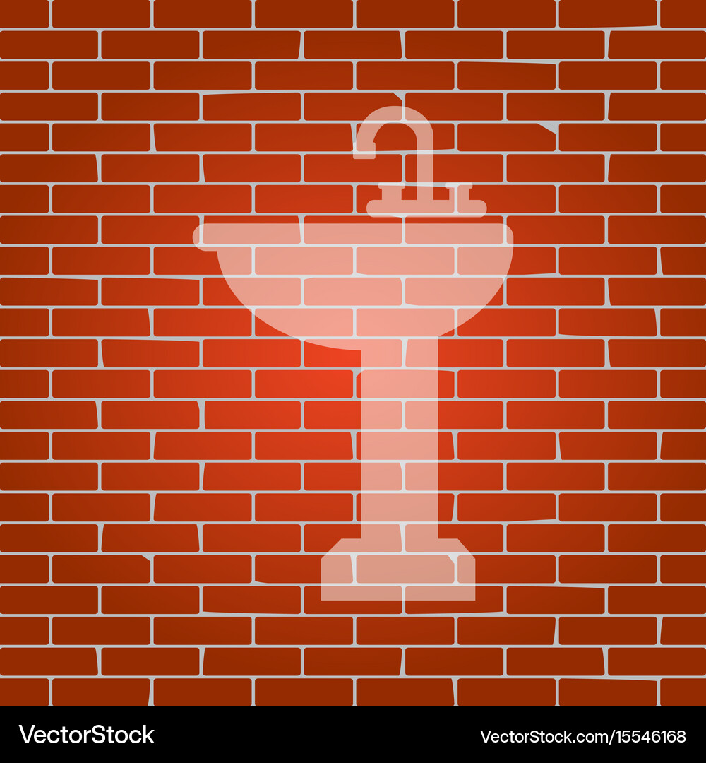 Bathroom sink sign whitish icon on brick Vector Image