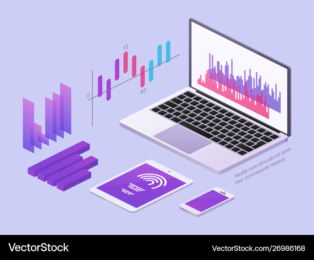 Business app isometric concept 3d laptop Vector Image