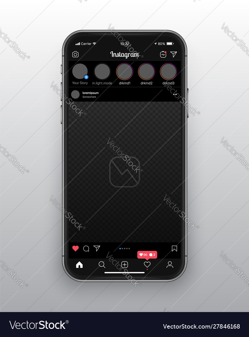Design Template Instagram Dark Mode App Ui Vector Image