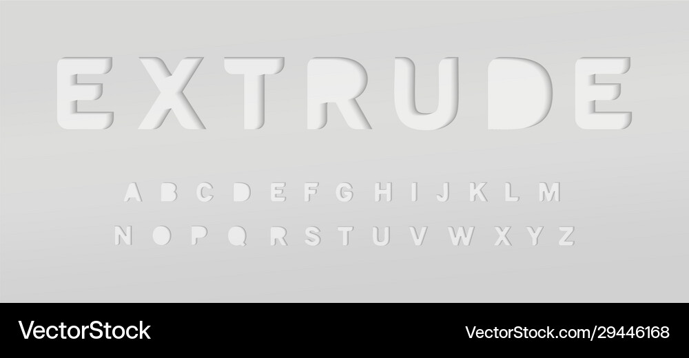 Extruded grey alphabet cut out font paper type Vector Image