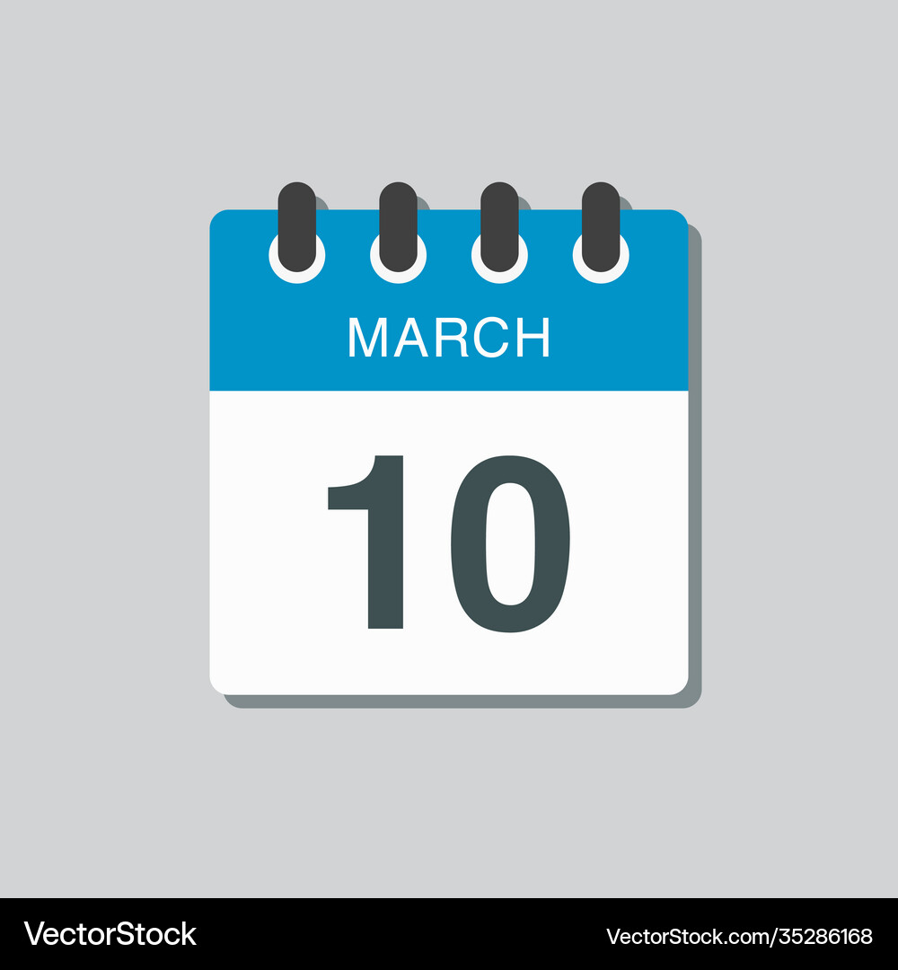 Icon day date 10 march template calendar page Vector Image