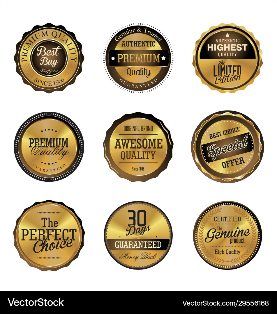 Premium quality golden retro labels Royalty Free Vector