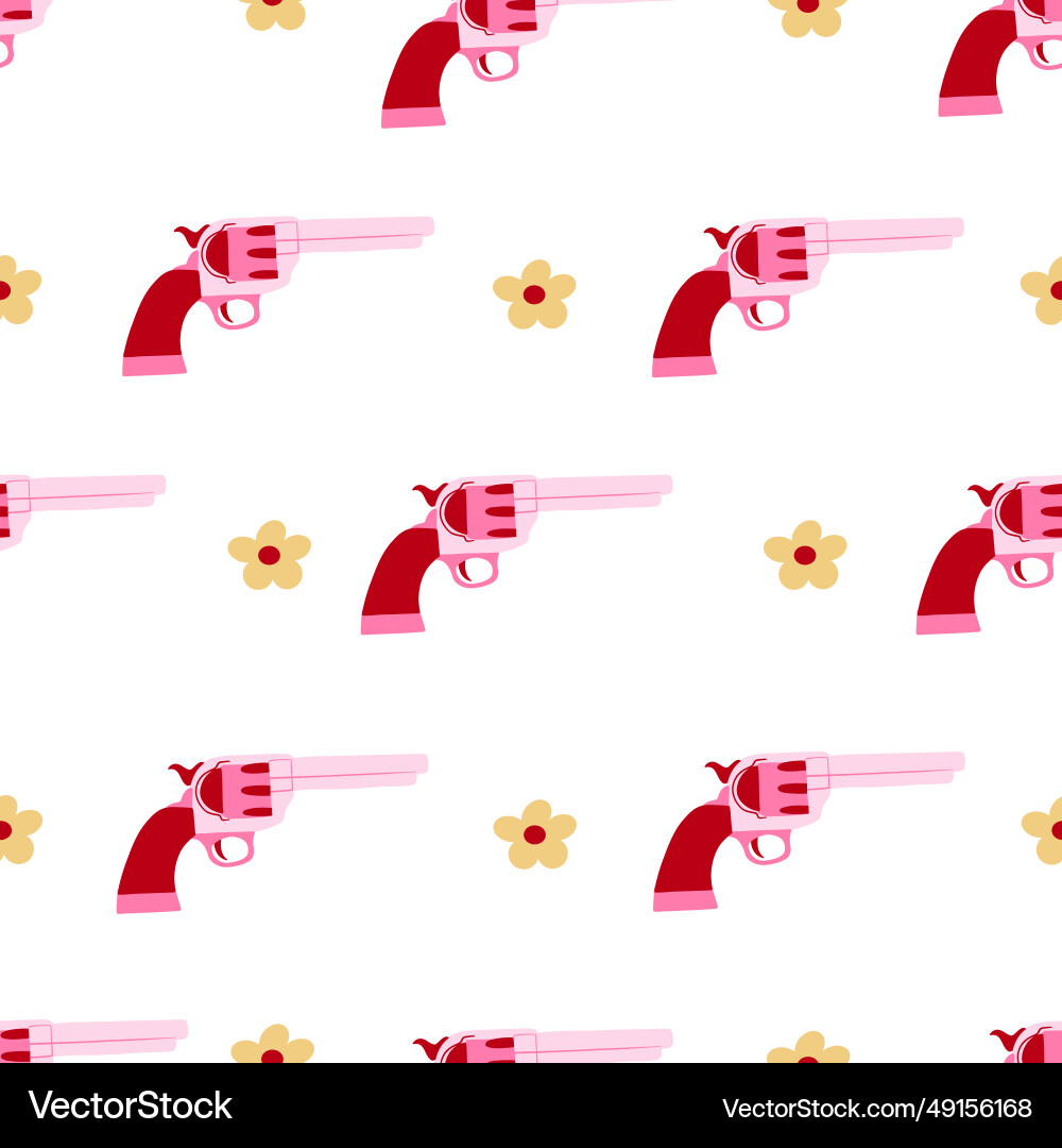Seamless pattern with pink gun and flowers Vector Image