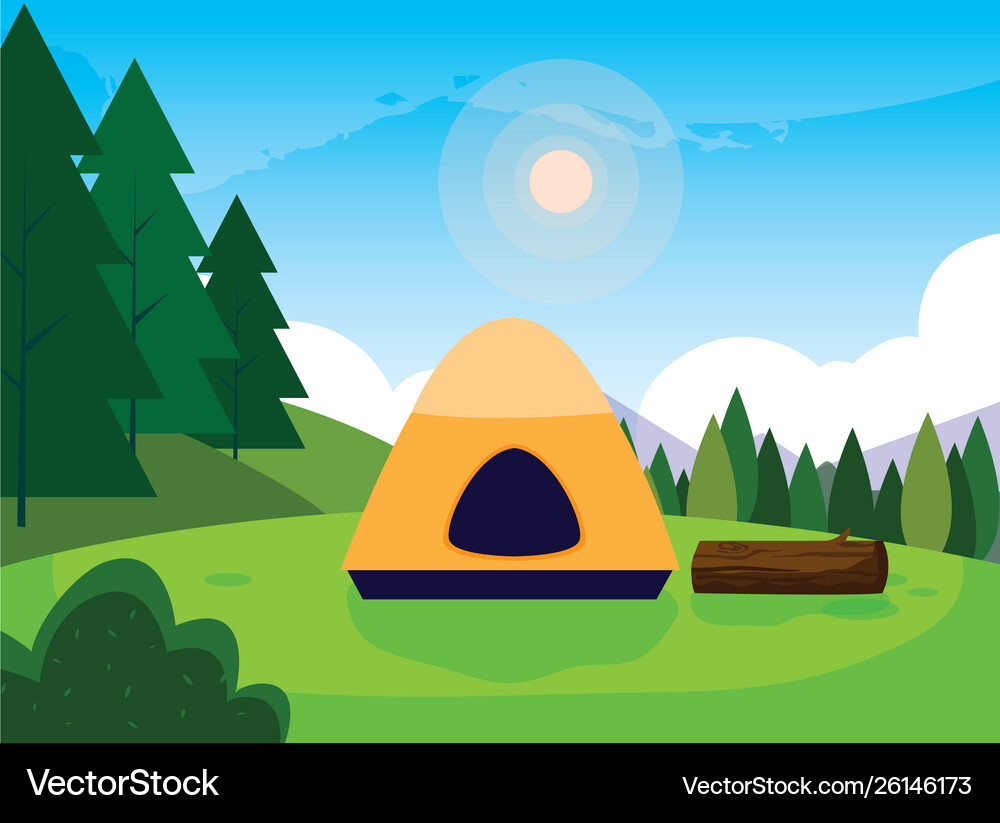 Camping zone with tent day landscape Royalty Free Vector