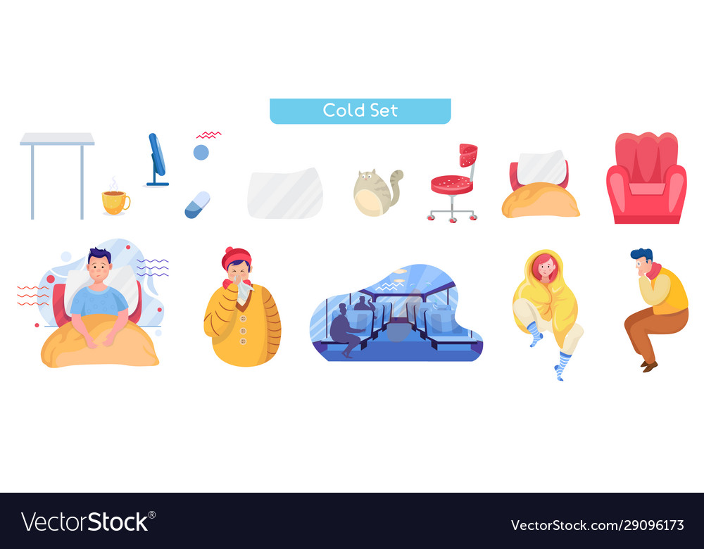 Common cold flat set Royalty Free Vector Image