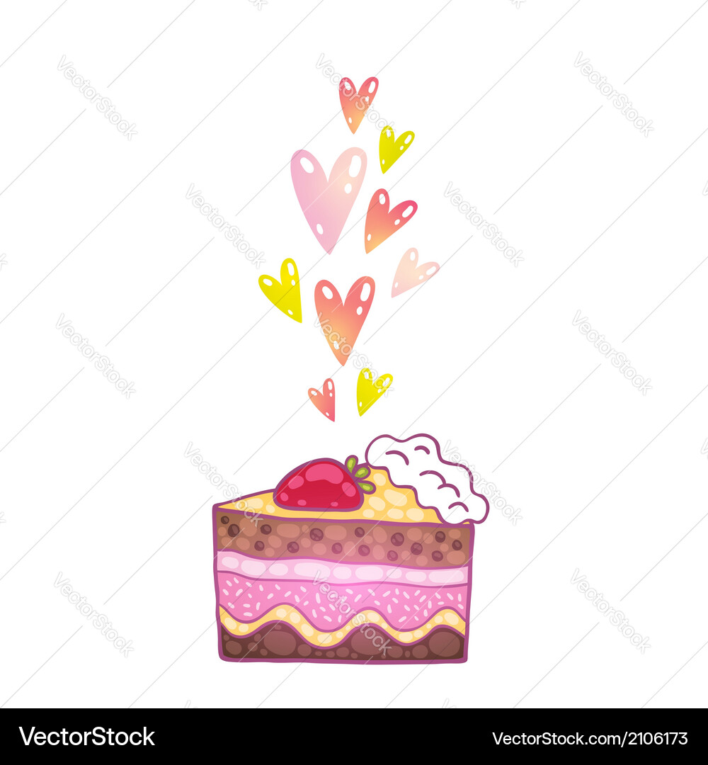 Cute cartoon cake with hearts Royalty Free Vector Image