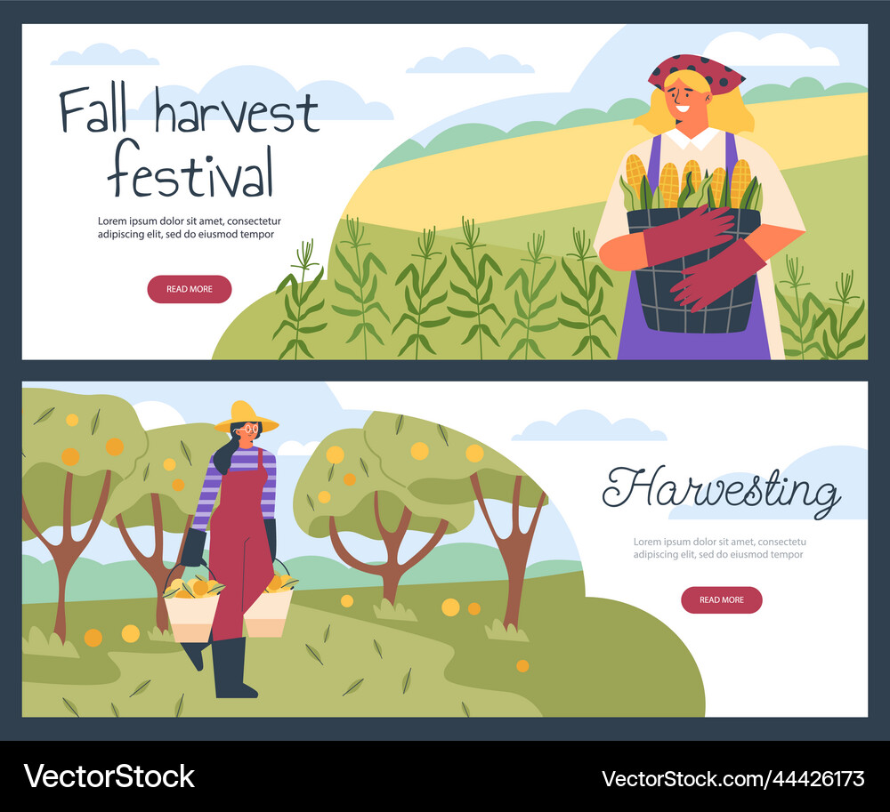 Fall harvest festival web banners set flat Vector Image