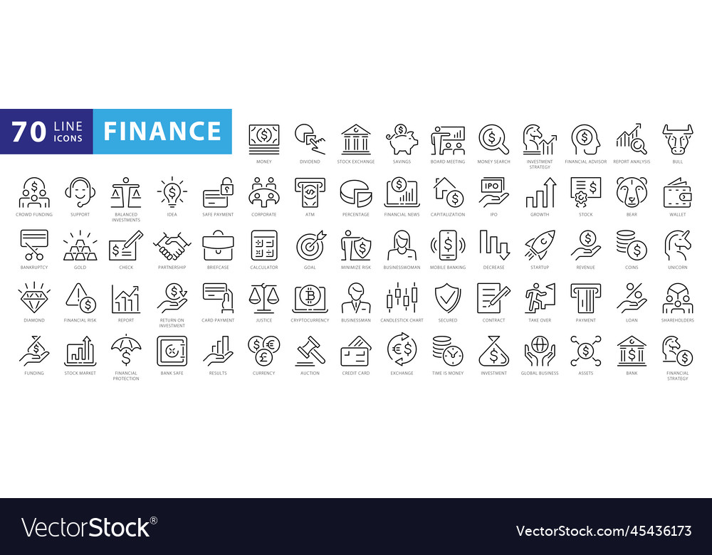 Finance line icons set money payments elements Vector Image