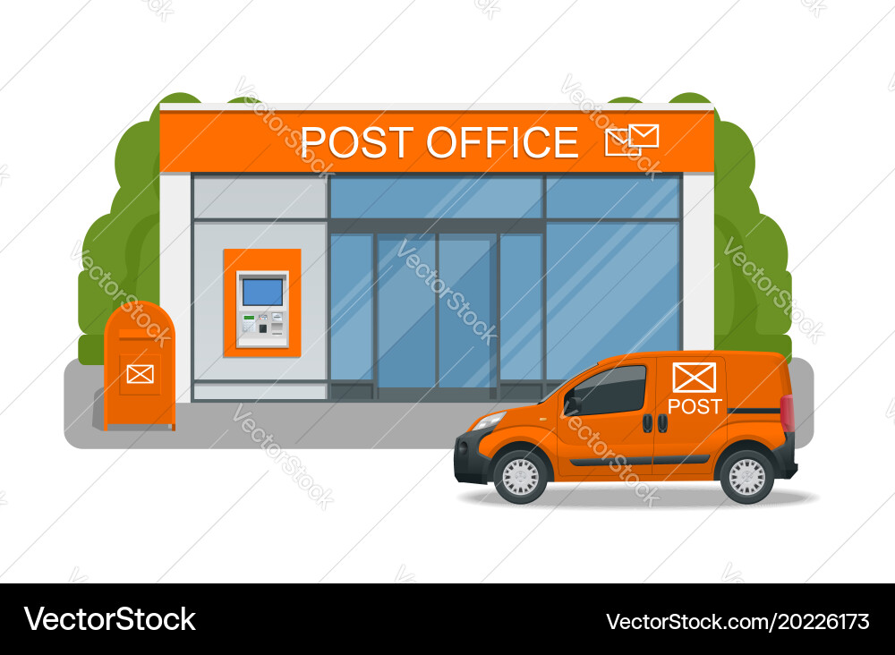 Post office service with postman riding car Vector Image