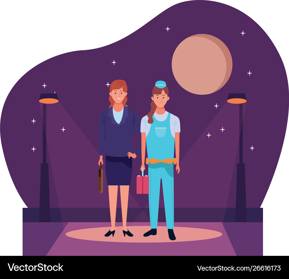 Professionals workers couple smiling cartoons Vector Image