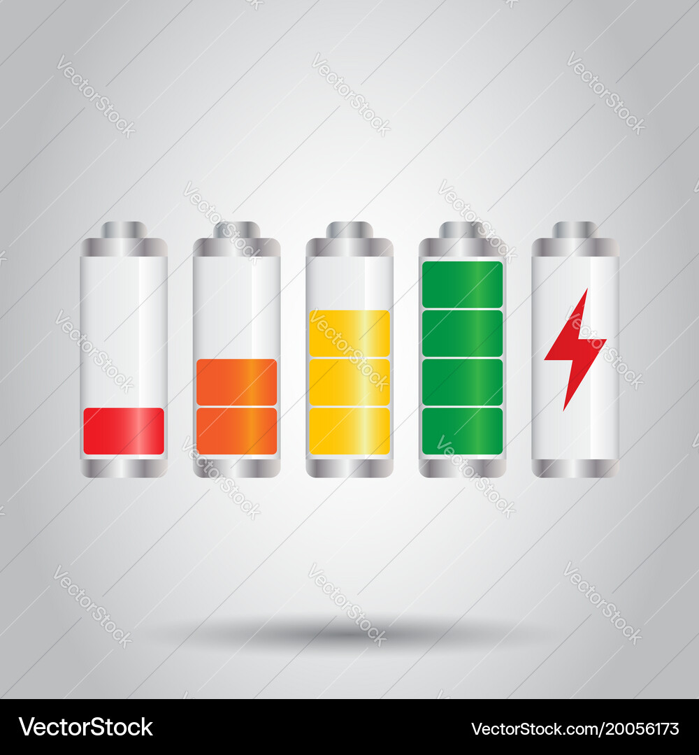 Set of battery charge level indicator on gray Vector Image